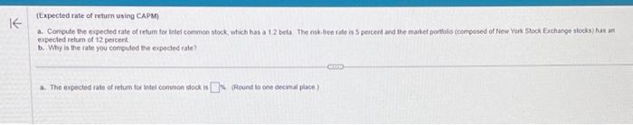 Solved (Expected rate of return using CAPM) eipected retum | Chegg.com