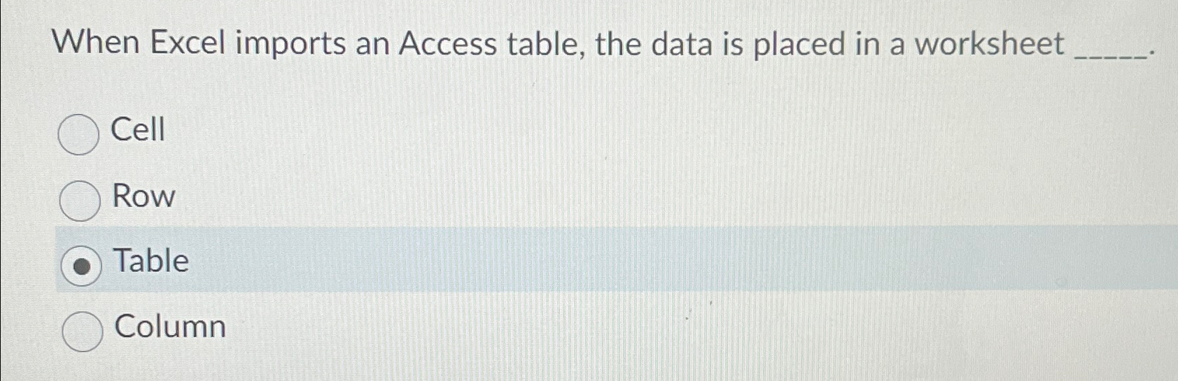 Solved When Excel imports an Access table, the data is | Chegg.com