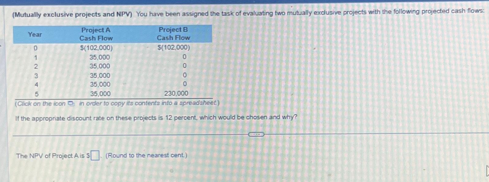 Solved (Mutually exclusive projects and NPV) ﻿You have been | Chegg.com