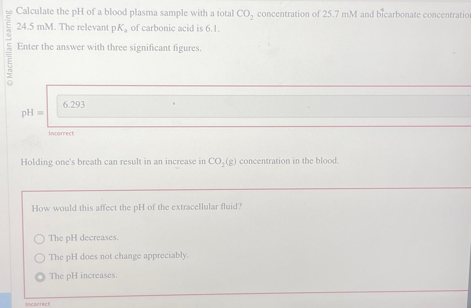Solved Calculate the pH ﻿of a blood plasma sample with a | Chegg.com