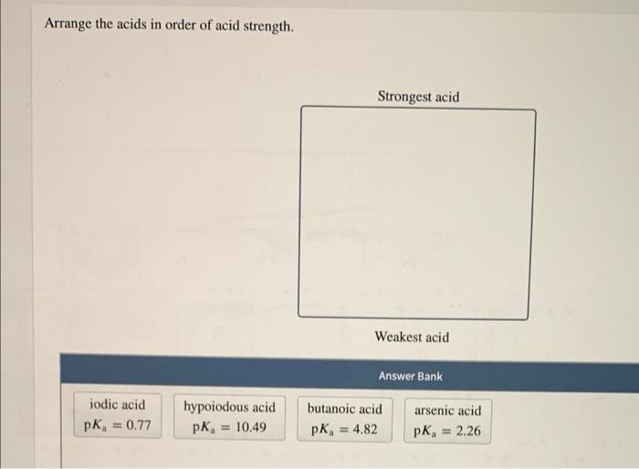 Solved Arrange the acids in order of acid strength. | Chegg.com