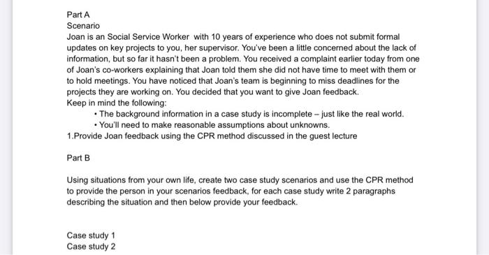 Part A Scenario Joan is an Social Service Worker with | Chegg.com