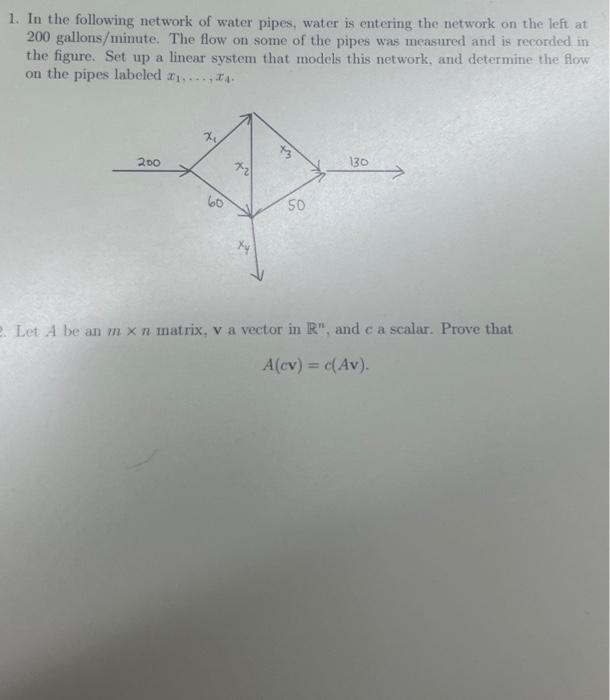 Solved 1. In the following network of water pipes, water is | Chegg.com