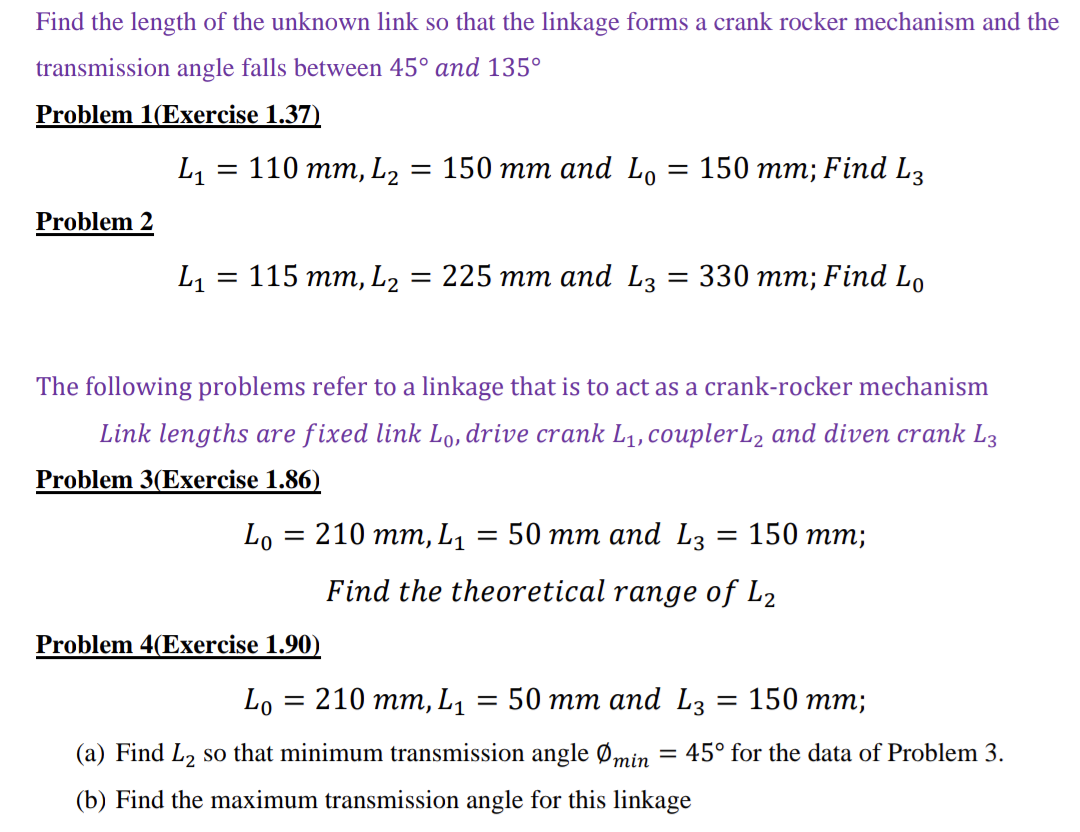Solved Find the length of the unknown link so that the | Chegg.com
