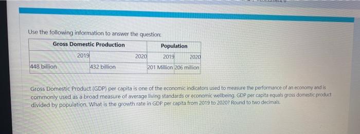 Solved Use the following information to answer the question: | Chegg.com