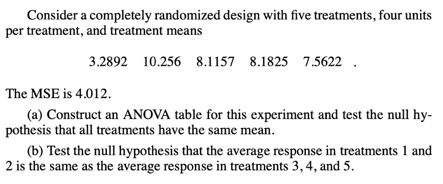 Solved Consider a completely randomized design with five | Chegg.com