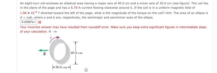 An eight-turn coil encloses an elliptical area having | Chegg.com