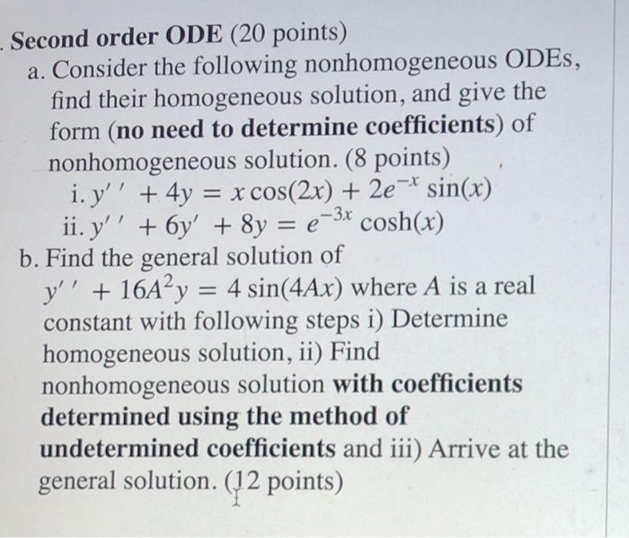 Solved Second order ODE (20 points) a. Consider the | Chegg.com