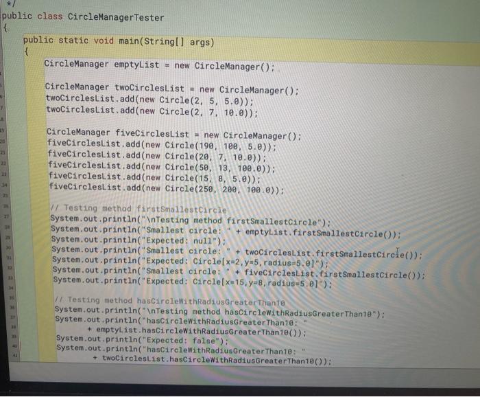 Solved public class CircleManagerTester { public static void | Chegg.com