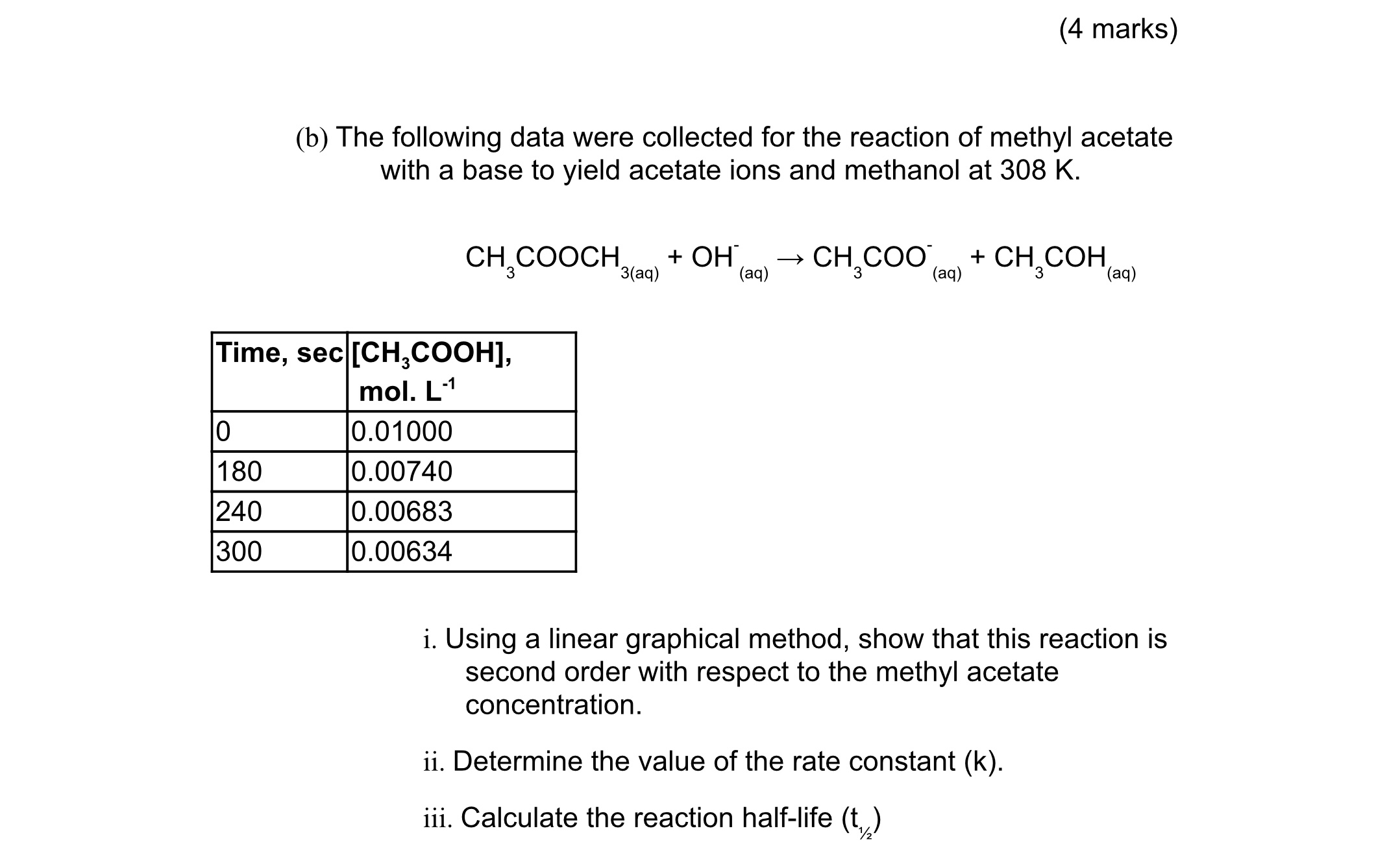 Solved (4 ﻿marks)(b) ﻿The following data were collected for | Chegg.com