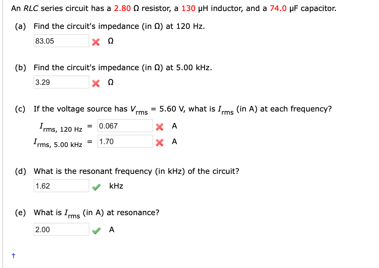 Solved An Rlc ﻿series Circuit Has A 2 80Ω ﻿resistor A 130μh