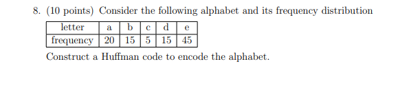 Solved (10 ﻿points) ﻿Consider the following alphabet and its | Chegg.com