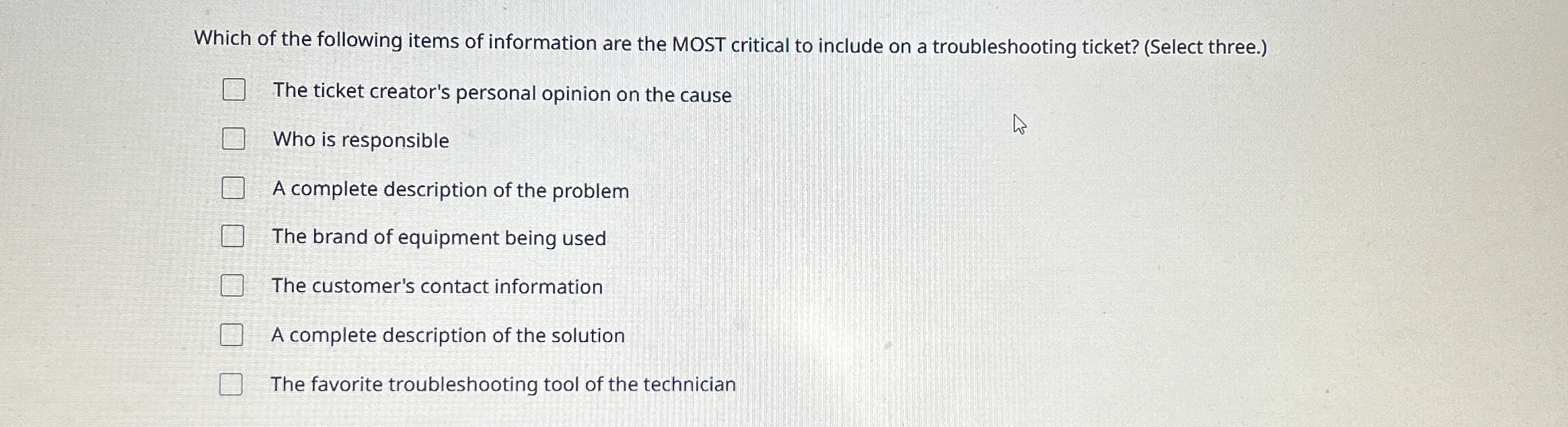 Solved Which of the following items of information are the | Chegg.com