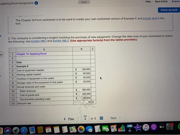 Solved Seved Help Save & Exit Submit dgeting Excel | Chegg.com