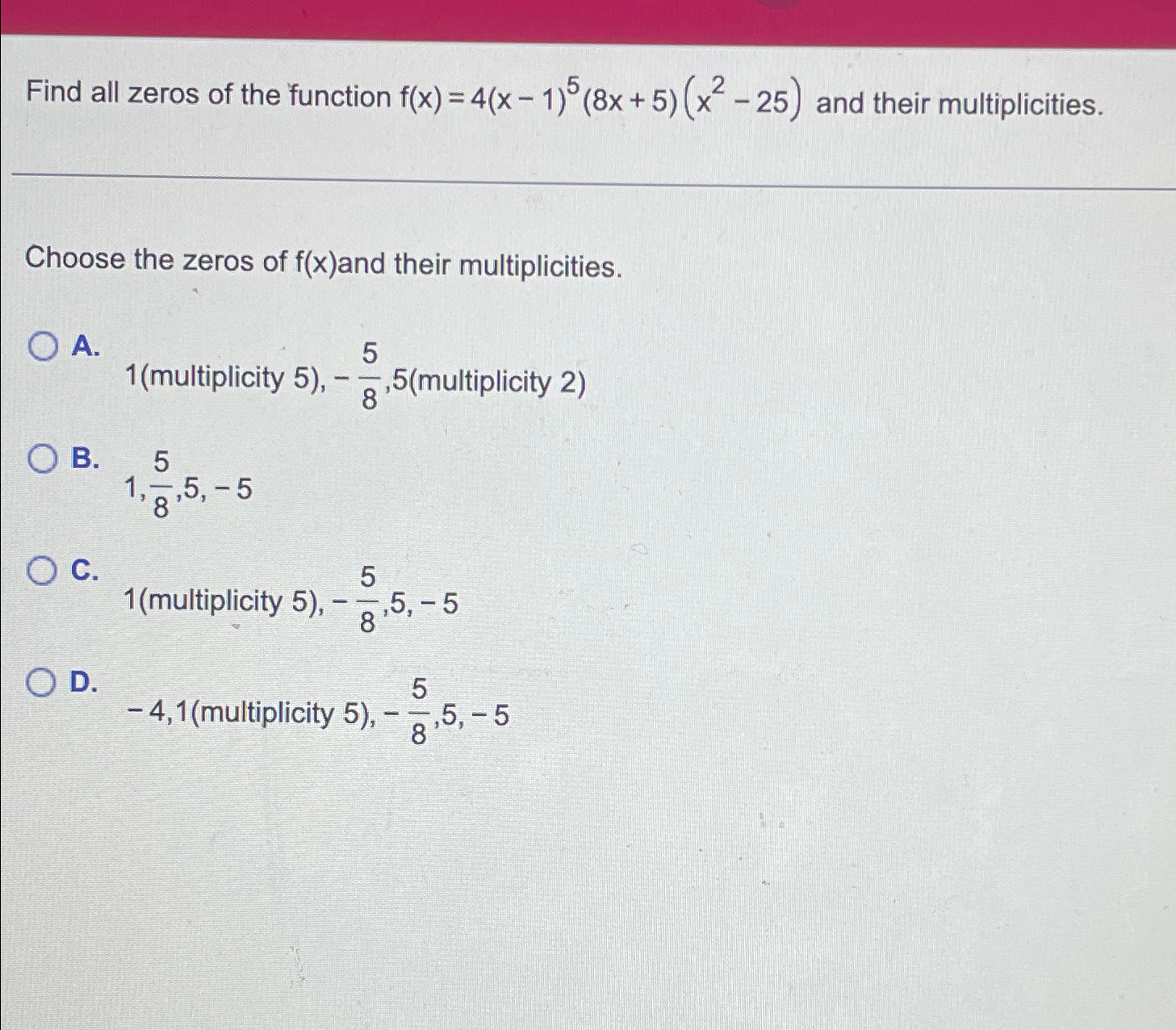 Solved Find all zeros of the function | Chegg.com