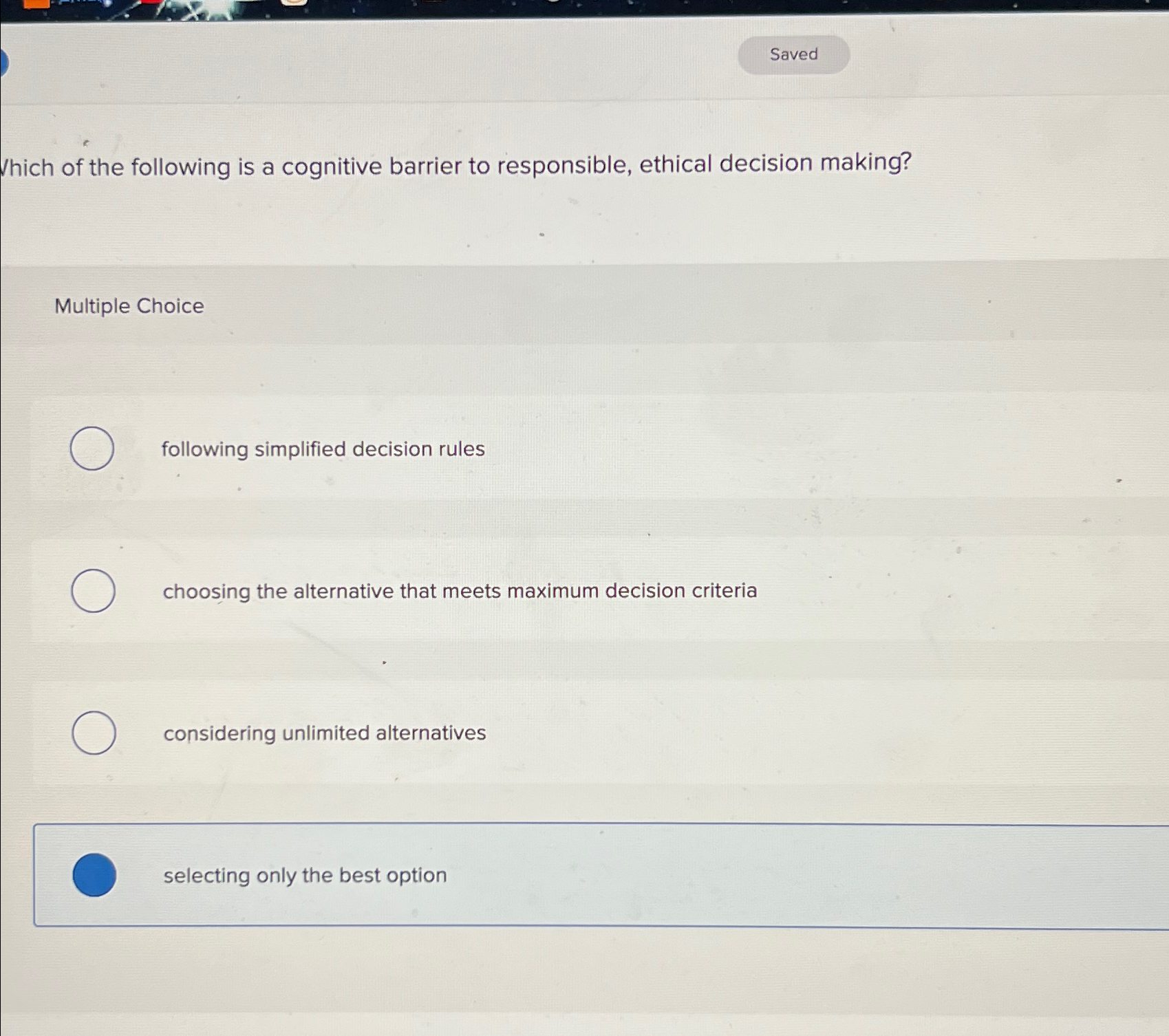 Solved Which of the following is a cognitive barrier to | Chegg.com