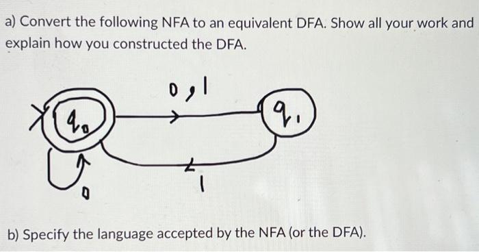 Solved a) Convert the following NFA to an equivalent DFA. | Chegg.com