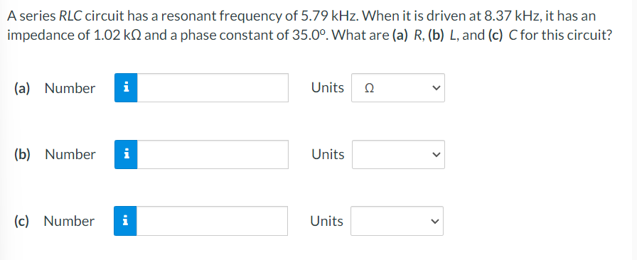 Solved A series RLC ﻿circuit has a resonant frequency of | Chegg.com