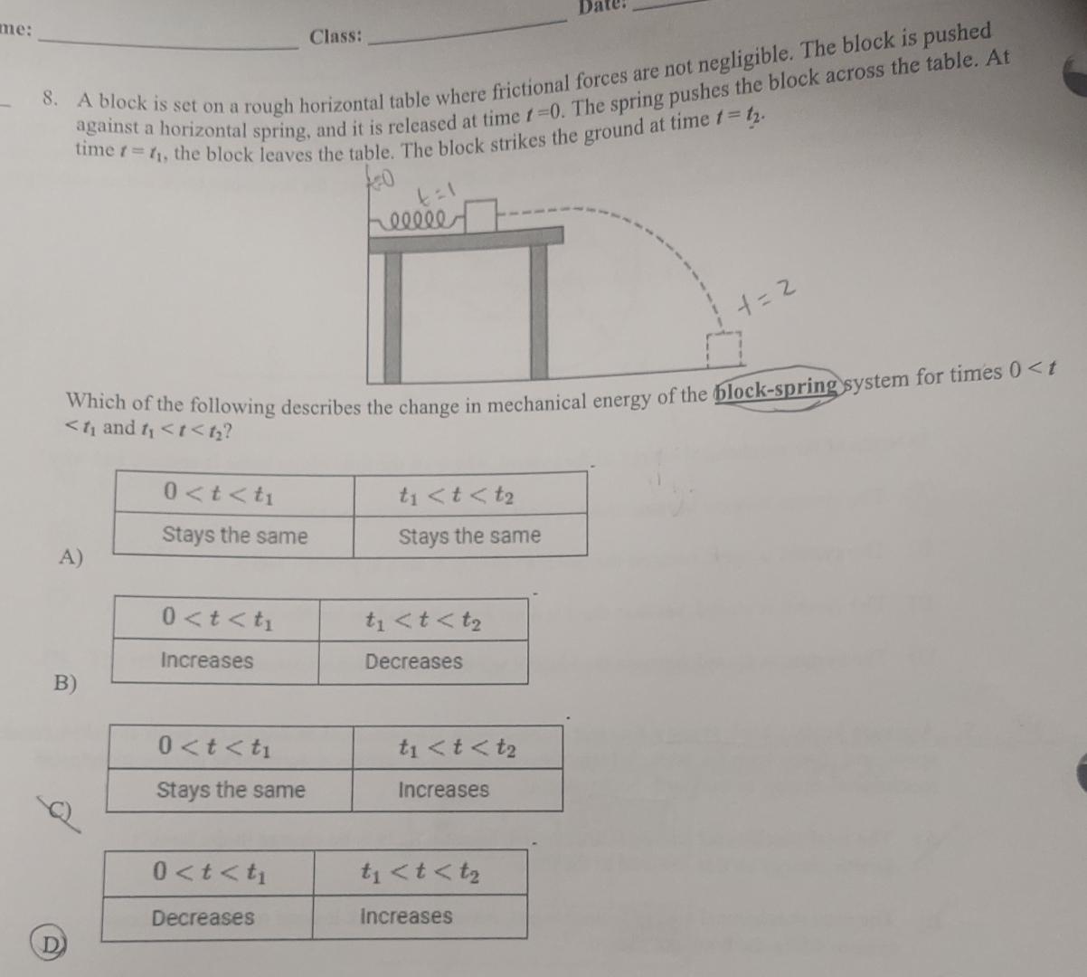 Solved 8. ﻿A block is set on a rough horizontal table where | Chegg.com