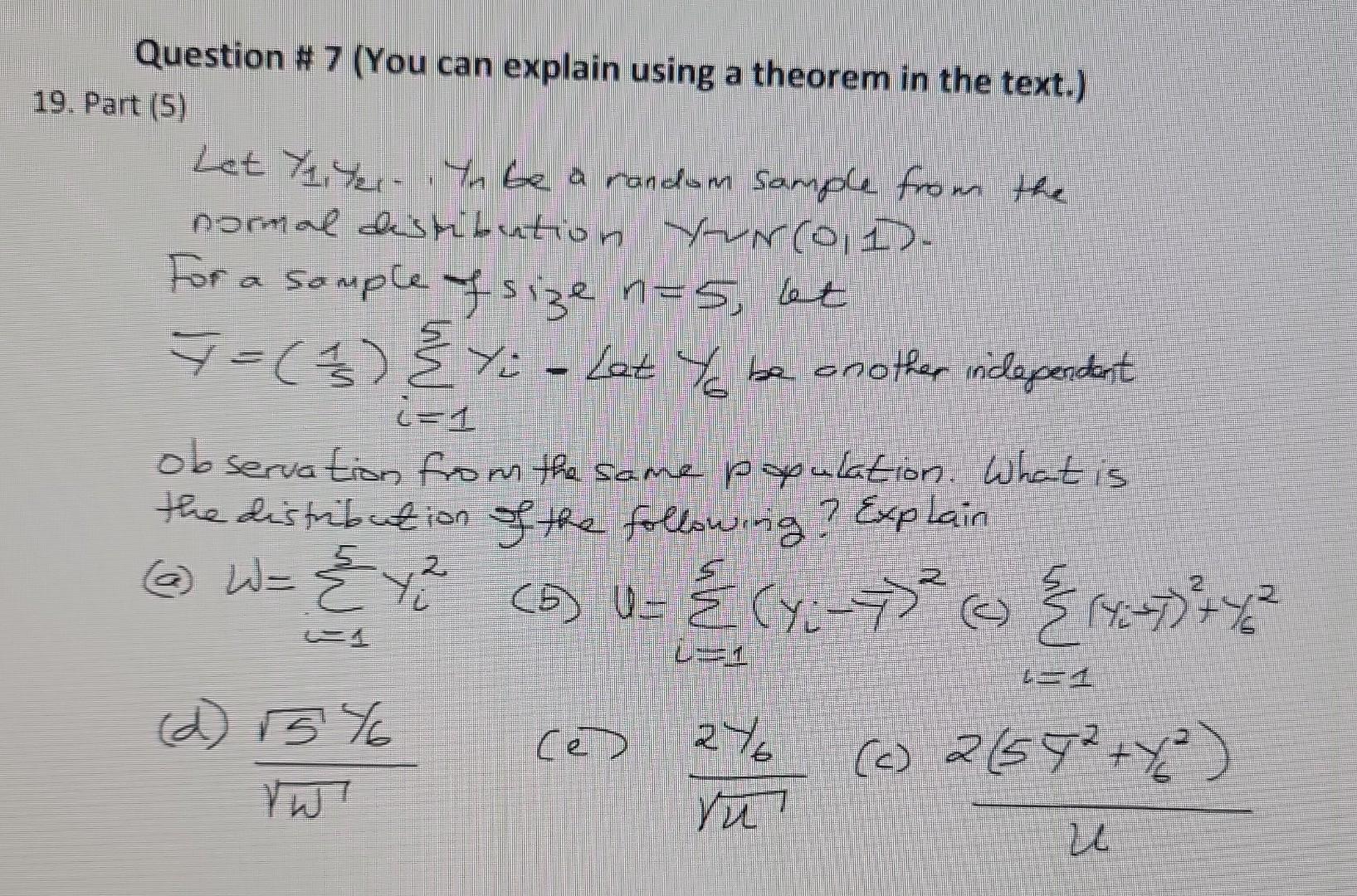 Solved Part (5) Let Y1,Y2.. Th be a random sample from the | Chegg.com