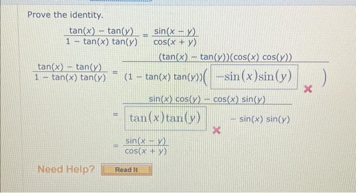 Solved Prove the identity. tan(x) tan(y) 1 tan(x) tan(y) - | Chegg.com