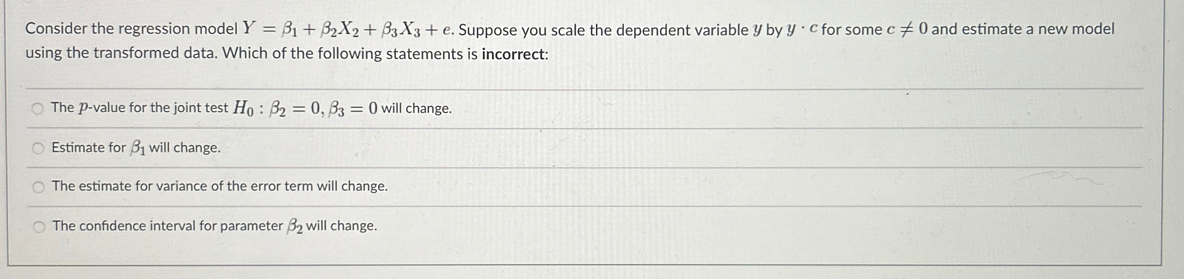 Solved Consider the regression model Y=β1+β2x2+β3x3+e. | Chegg.com