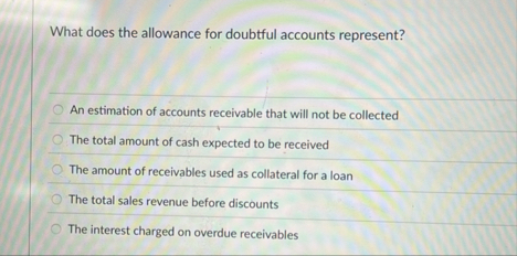 Solved What does the allowance for doubtful accounts | Chegg.com