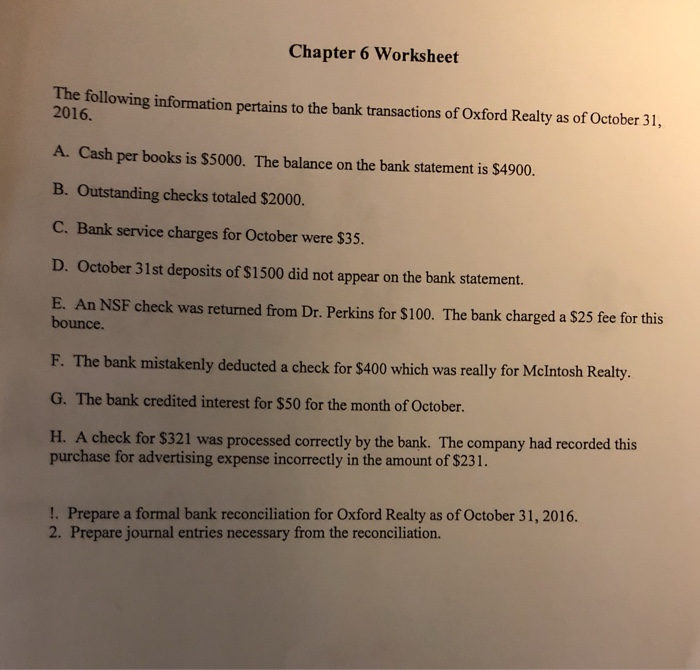 Solved Chapter 6 Worksheet The following information | Chegg.com