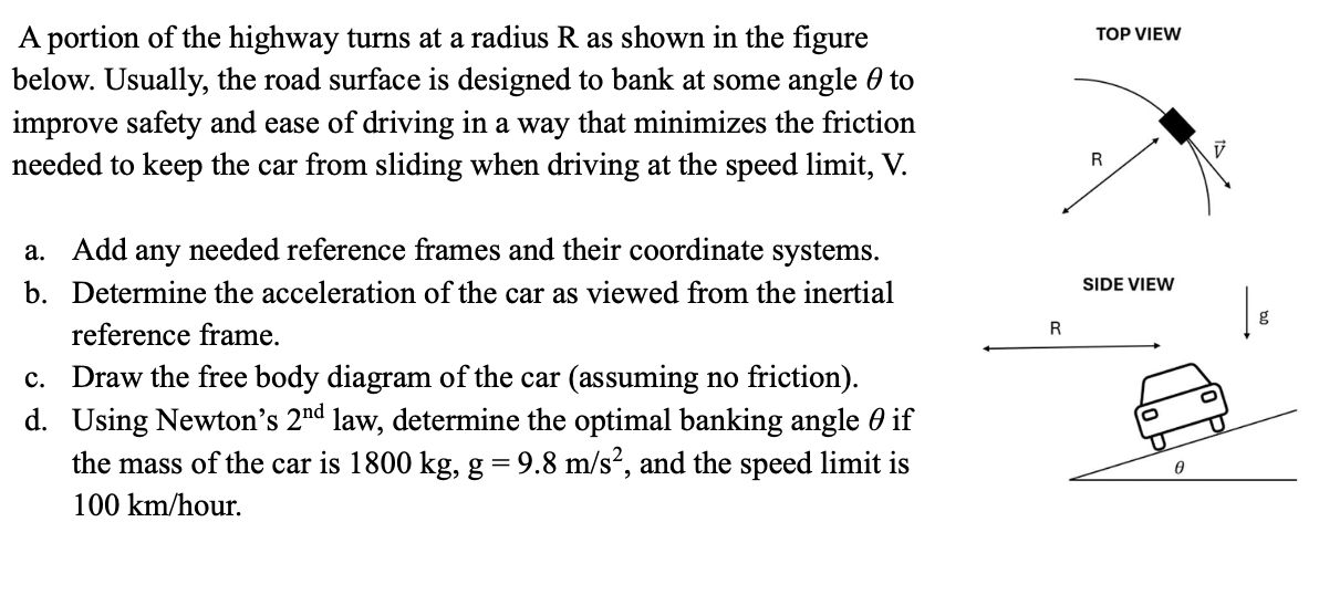 Solved A portion of the highway turns at a radius R ﻿as | Chegg.com