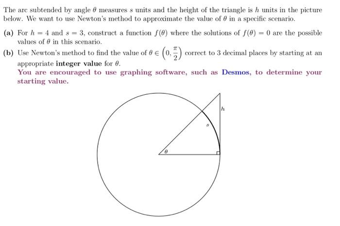Solved The arc subtended by angle θ measures s units and the | Chegg.com