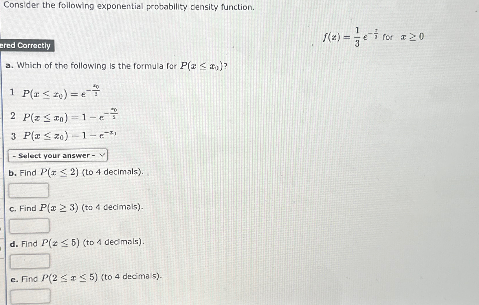Solved Consider the following exponential probability | Chegg.com