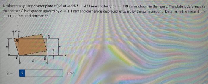 Solved A thin rectangular polymer plate PQRS of width b=423 | Chegg.com