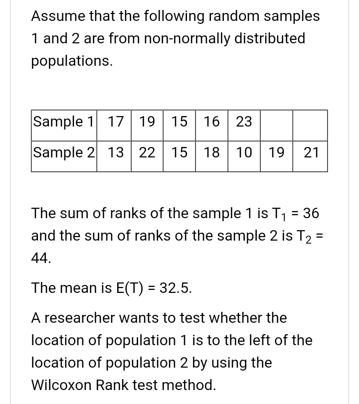 Solved Assume that the following random samples 1 and 2 are | Chegg.com