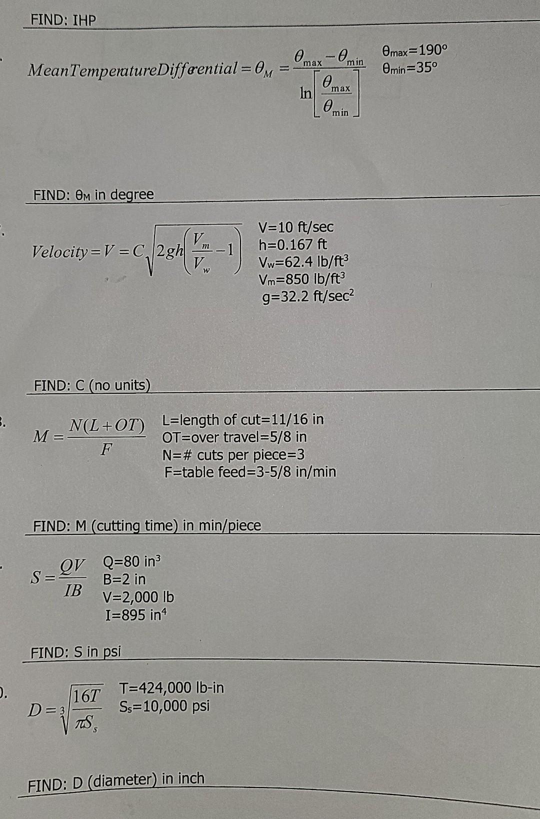 Solved FIND: IHP Omax - Omin Omax=190° Omin=35° Mean | Chegg.com