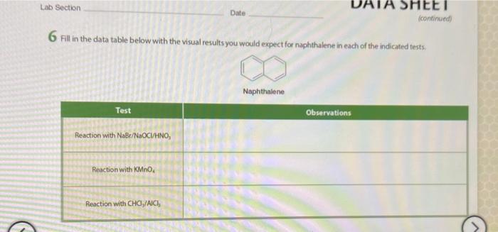 Solved Lab Section Date VATA SHEET continued 6 Fill in the | Chegg.com