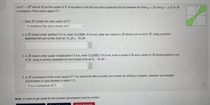 Solved Let V=R2 and let H be the subset of V of all points | Chegg.com