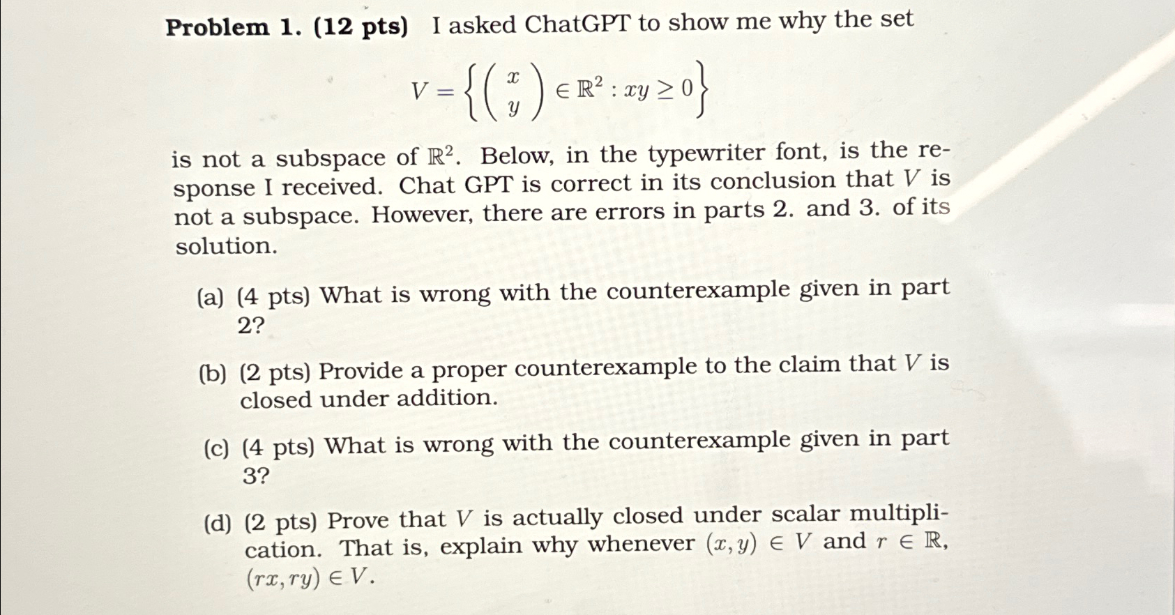 Solved Problem 1. (12 ﻿pts) ﻿I asked ChatGPT to show me why | Chegg.com