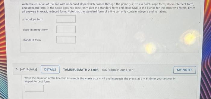 Write the equation of the fine with undefined slope | Chegg.com