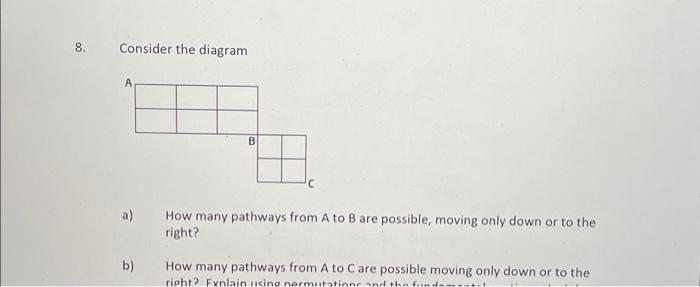 Solved 8. Consider the diagram A a) b) B How many pathways | Chegg.com