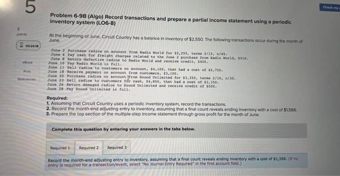 Solved Problem 6-9B (Algo) Record transactions and prepare a | Chegg.com