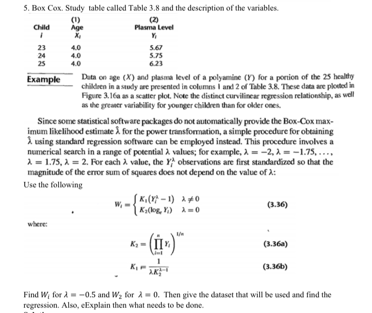 Box Cox. Study table called Table 3.8 ﻿and the | Chegg.com