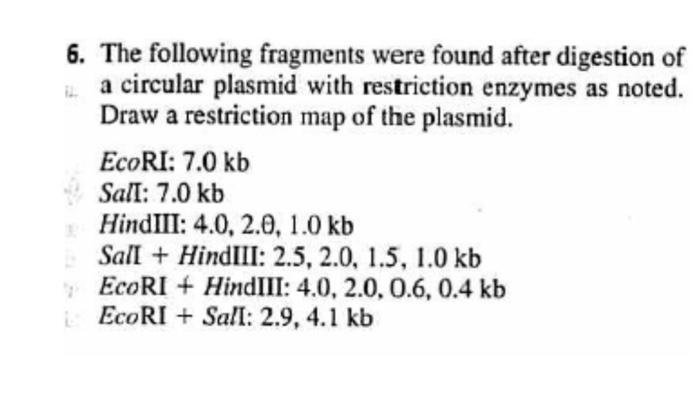 Solved 6. The following fragments were found after digestion | Chegg.com
