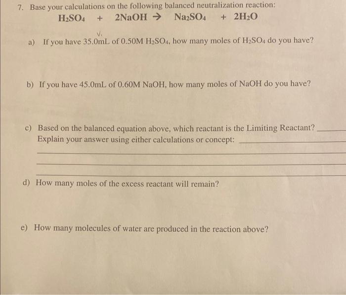 Solved H2SO4+2NaOH→Na2SO4+2H2O a) If you have 35.0 mL of | Chegg.com
