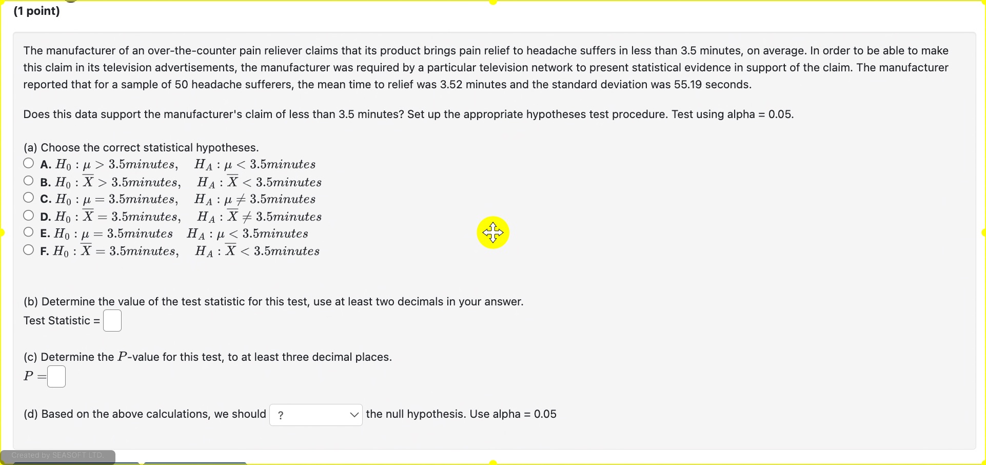 Solved (1 ﻿point)The manufacturer of an over-the-counter | Chegg.com