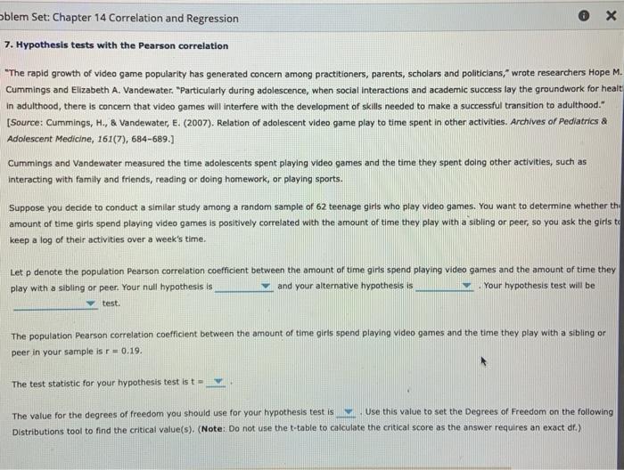 Solved oblem Set: Chapter 14 Correlation and Regression X 7. | Chegg.com