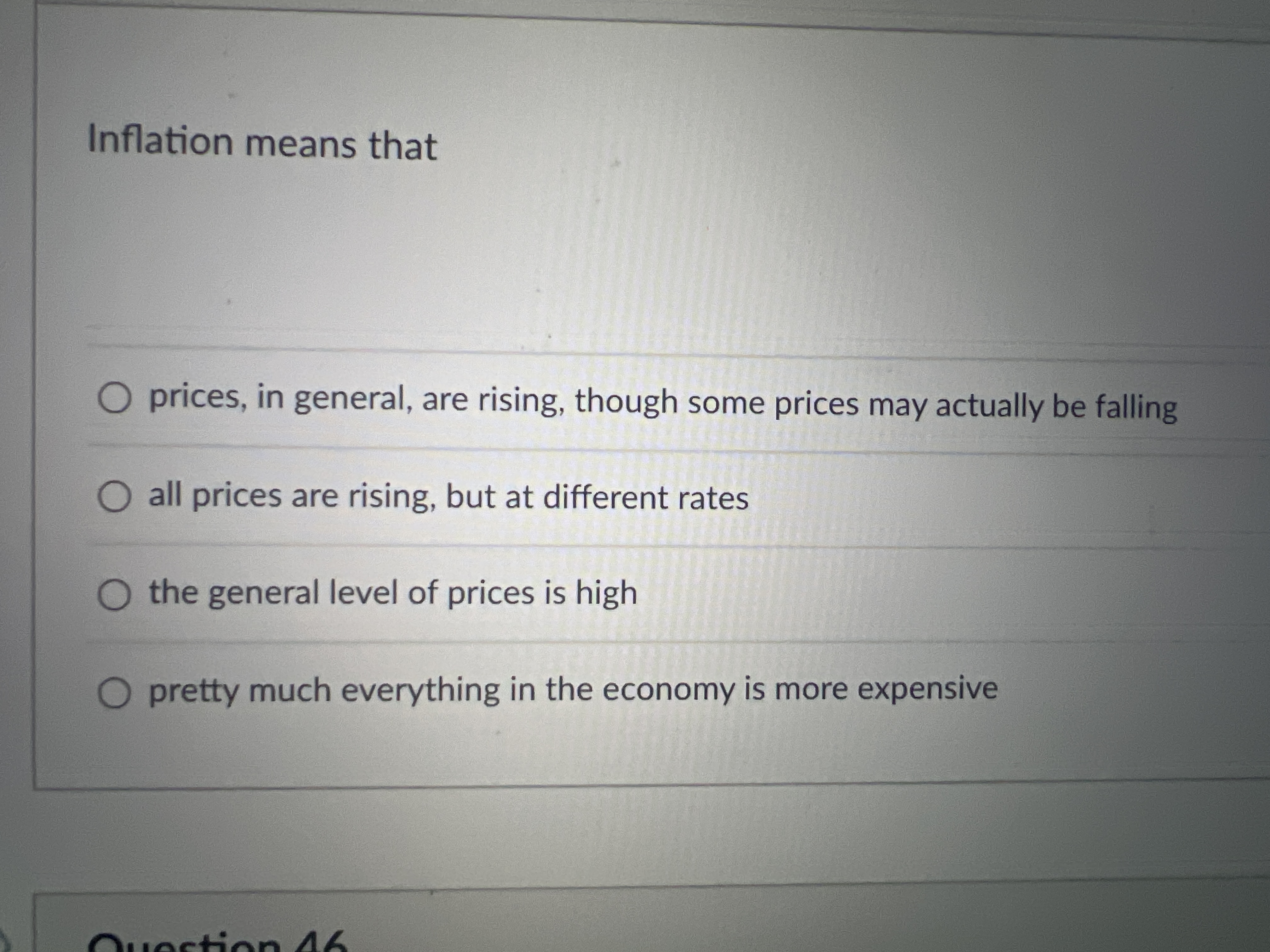 Solved Inflation means thatprices, in general, are rising, | Chegg.com