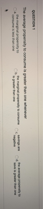 Solved QUESTION 1 The average propensity to consume is | Chegg.com