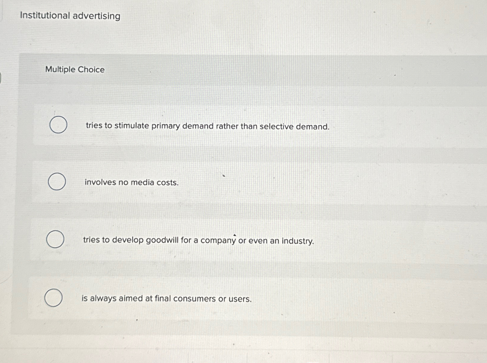 Solved Institutional advertisingMultiple Choicetries to | Chegg.com