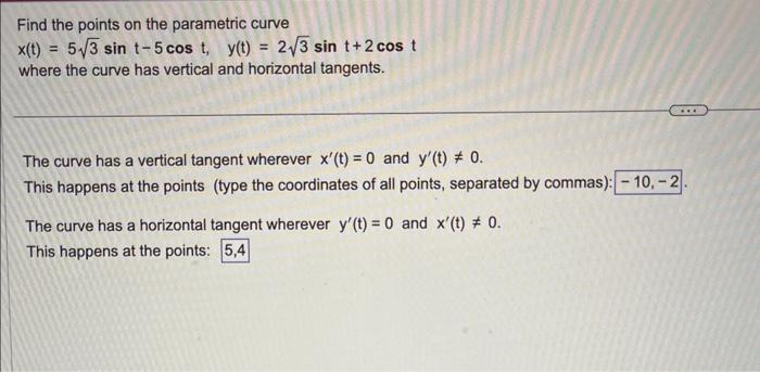 Solved Find the points on the parametric curve | Chegg.com