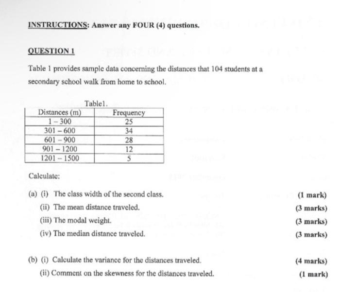Solved INSTRUCTIONS: Answer any FOUR (4) questions. QUESTION | Chegg.com